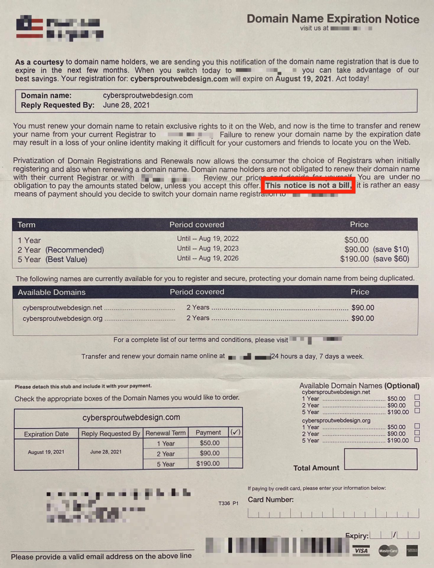 Domain Renewal Spam Letters - CYBERsprout